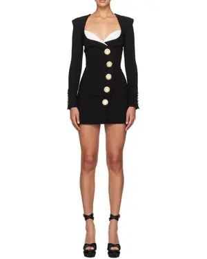 Balmain V-neck Layered Dress With Decorative Buttons