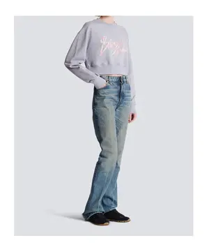 Balmain Logo Printed Cropped Sweatshirt - Grey