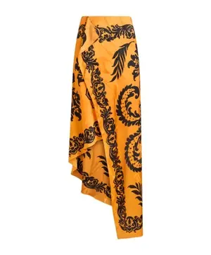 Etro Stencil Floral Printed Asymmetric Wrap Skirt - Orange