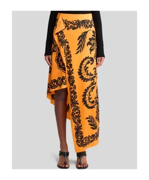 Etro Stencil Floral Printed Asymmetric Wrap Skirt