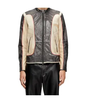 DIESEL® Leather Biker Jacket - Beige/black