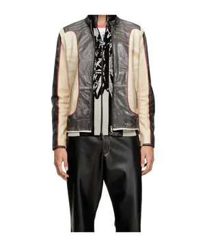 DIESEL® Leather Biker Jacket - Beige/black