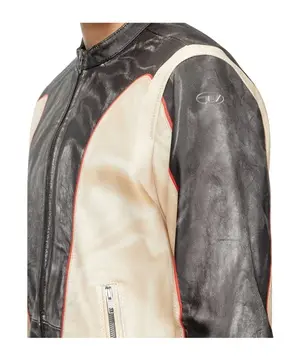 DIESEL® Leather Biker Jacket - Beige/black