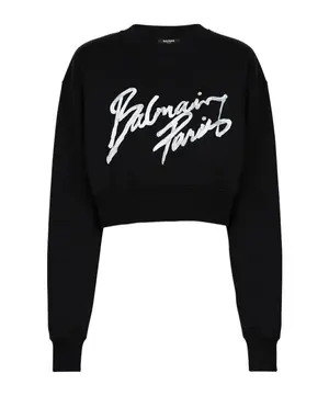 Balmain Logo Printed Cropped Sweatshirt - Black