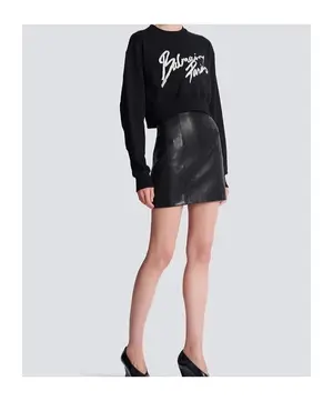 Balmain Logo Printed Cropped Sweatshirt - Black