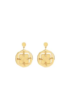 Rabanne Polished Drop Earrings With Medallion Detail - Yellow