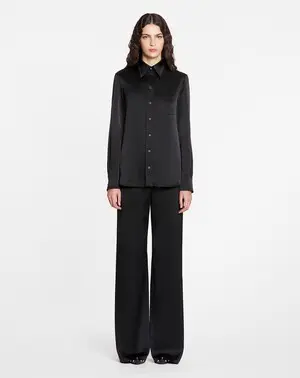 LANVIN High Waist Wide Leg Tailored Trousers - Black