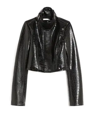 Sportmax Alligator-print Cropped Jacket - Black