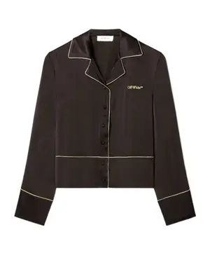Off-White Satin Pyjama Top - Black
