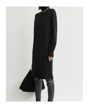 TOTEME Ribbed Turtleneck Midi Dress With Slits - Black