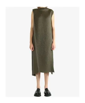 Issey Miyake Fold Pleats Sleeveless Midi Dress