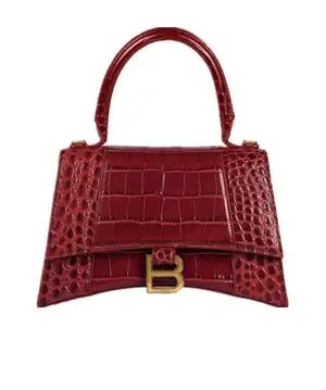 Balenciaga Hourglass Small Crocodile Embossed Leather Top Handle Bag - Red