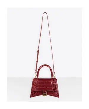 Balenciaga Hourglass Small Crocodile Embossed Leather Top Handle Bag - Red