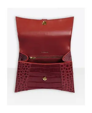 Balenciaga Hourglass Small Crocodile Embossed Leather Top Handle Bag - Red