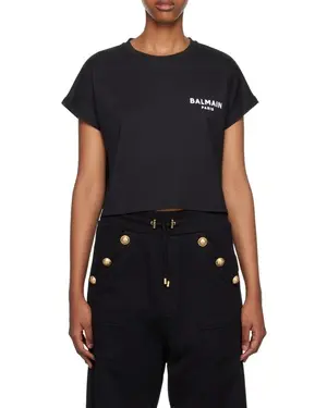Balmain Flocked Logo Cropped T-shirt