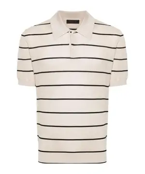 Prada Short-sleeved Striped Open-knit Polo Shirt - No