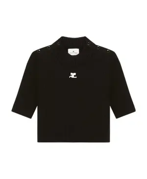 COURREGES Courrèges Ribbed Knit Cropped Jumper - Black