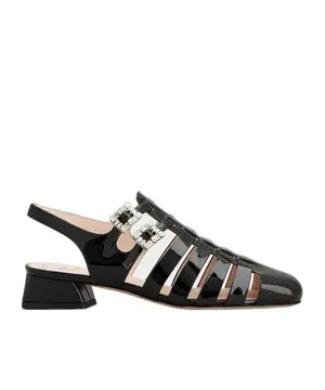 ROGER VIVIER Très Vivier Patent Leather Sandals With Crystal Buckles - Black
