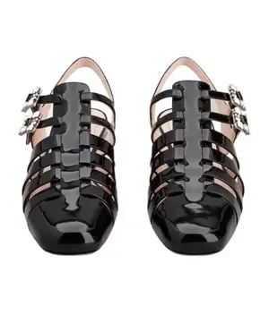 ROGER VIVIER Très Vivier Patent Leather Sandals With Crystal Buckles - Black
