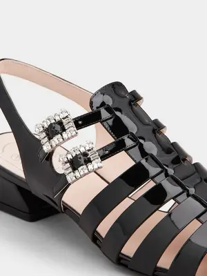 ROGER VIVIER Très Vivier Patent Leather Sandals With Crystal Buckles - Black