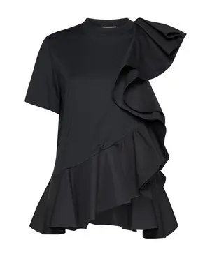 Alexander McQueen Asymmetric Ruffled Crewneck Top
