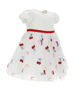 Monnalisa Cherry Embroidered Tulle Dress
