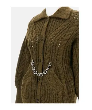 Simone Rocha Long-sleeved Cardigan With Lapel Collar And Chain Detail
