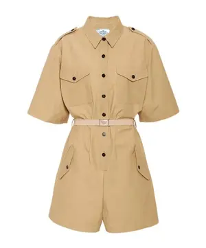 Prada Short-sleeved Belted Jumpsuit - Khaki