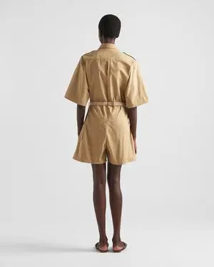 Prada Short-sleeved Belted Jumpsuit - Khaki