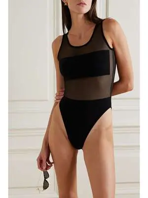 Norma Kamali Elastic Mesh Spliced One-piece Swimsuit