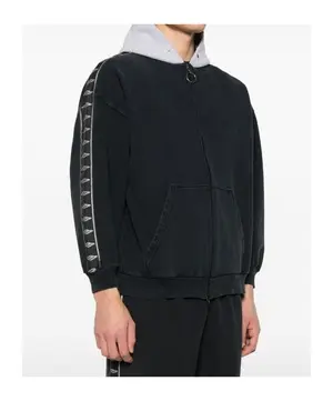 Balenciaga Striped Patched Hooded Zip-up Hoodie - Black