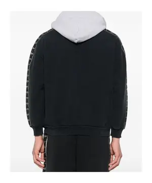 Balenciaga Striped Patched Hooded Zip-up Hoodie - Black
