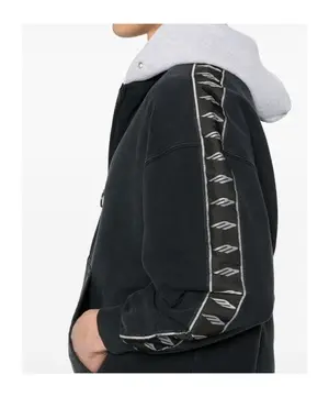 Balenciaga Striped Patched Hooded Zip-up Hoodie - Black