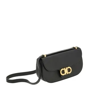 FERRAGAMO Double Gancini Mini Crossbody Bag - Black