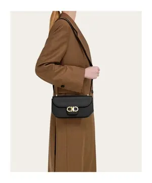 FERRAGAMO Double Gancini Mini Crossbody Bag - Black