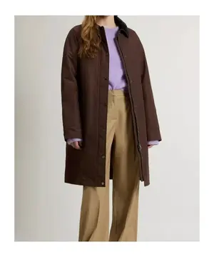 Woolrich Single-breasted Corduroy Collar Coat - Brown Soil