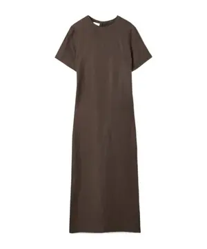 Brunello Cucinelli Round Neck Short Sleeve Maxi Dress With Slit Skirt
