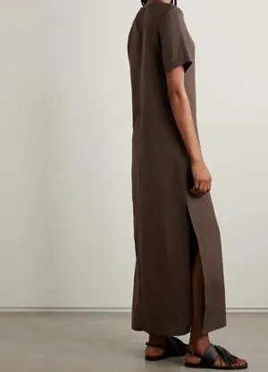 Brunello Cucinelli Round Neck Short Sleeve Maxi Dress With Slit Skirt