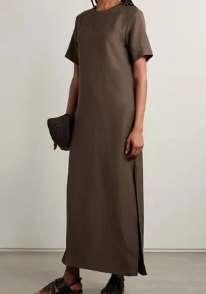 Brunello Cucinelli Round Neck Short Sleeve Maxi Dress With Slit Skirt