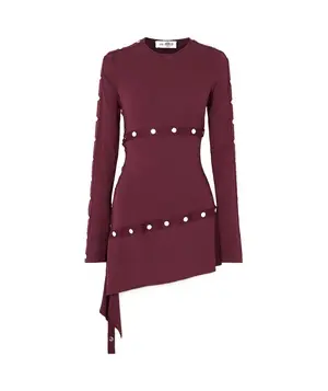Attico Long Sleeve Asymmetrical Hem Dress With Button Detailing