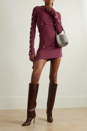 Attico Long Sleeve Asymmetrical Hem Dress With Button Detailing