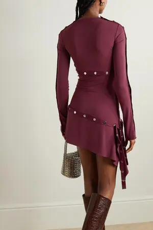 Attico Long Sleeve Asymmetrical Hem Dress With Button Detailing