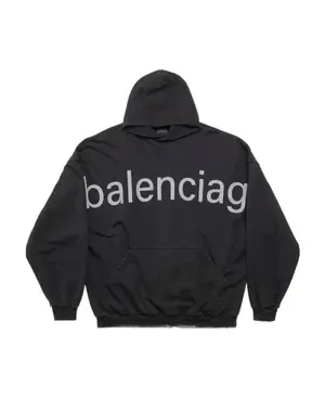 Balenciaga Logo Printed Oversized Hoodie - Black