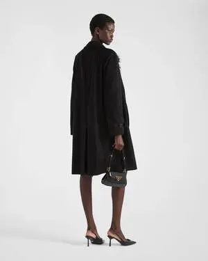 Prada Long-sleeved Belted Coat With Feather Details