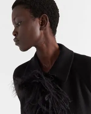 Prada Long-sleeved Belted Coat With Feather Details