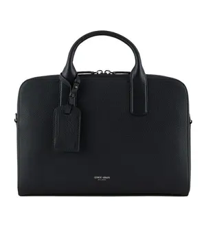 Giorgio Armani Logo-stamp Leather Laptop Bag - Black