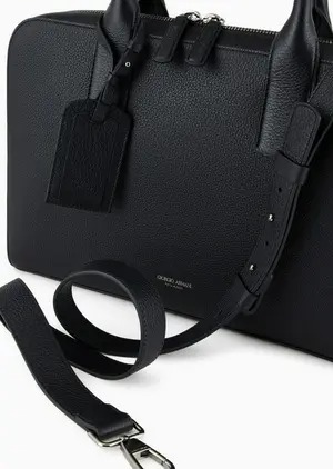 Giorgio Armani Logo-stamp Leather Laptop Bag