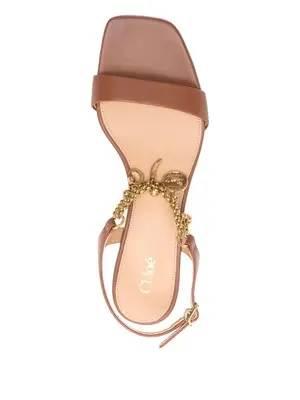 Chloé 50mm Chain Accent Block Heel Sandals - Brown