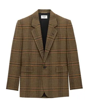 Saint Laurent Single-breasted Checked Blazer - Brown