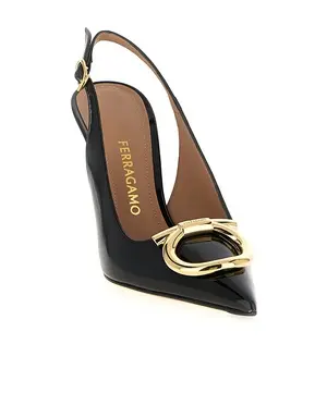 FERRAGAMO Patent Leather Gancini Slingback Heels